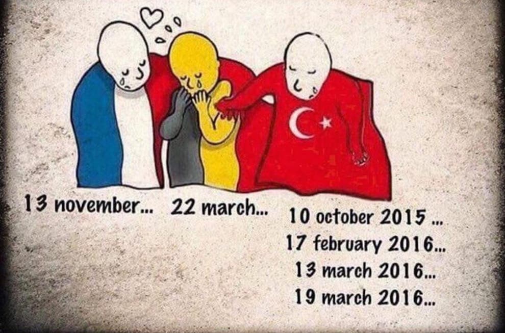 Turkish people are sharing this cartoon asking where our sympathy was ...