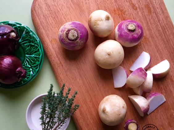 How to make braised turnips with red onions in thyme cream | The ...