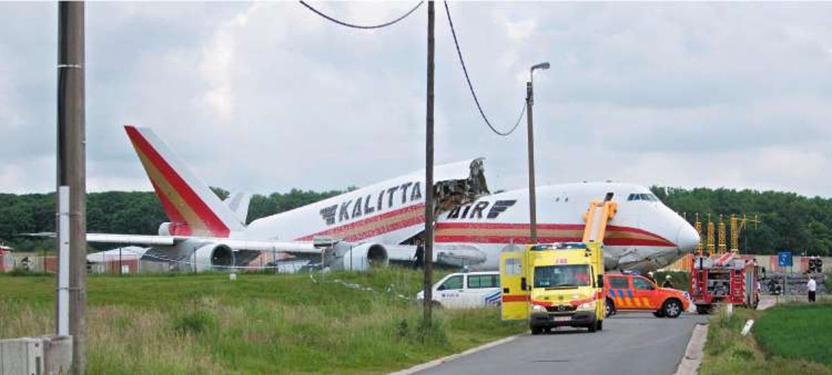 Four injured as cargo plane splits in two on take-off in Belgium | The ...