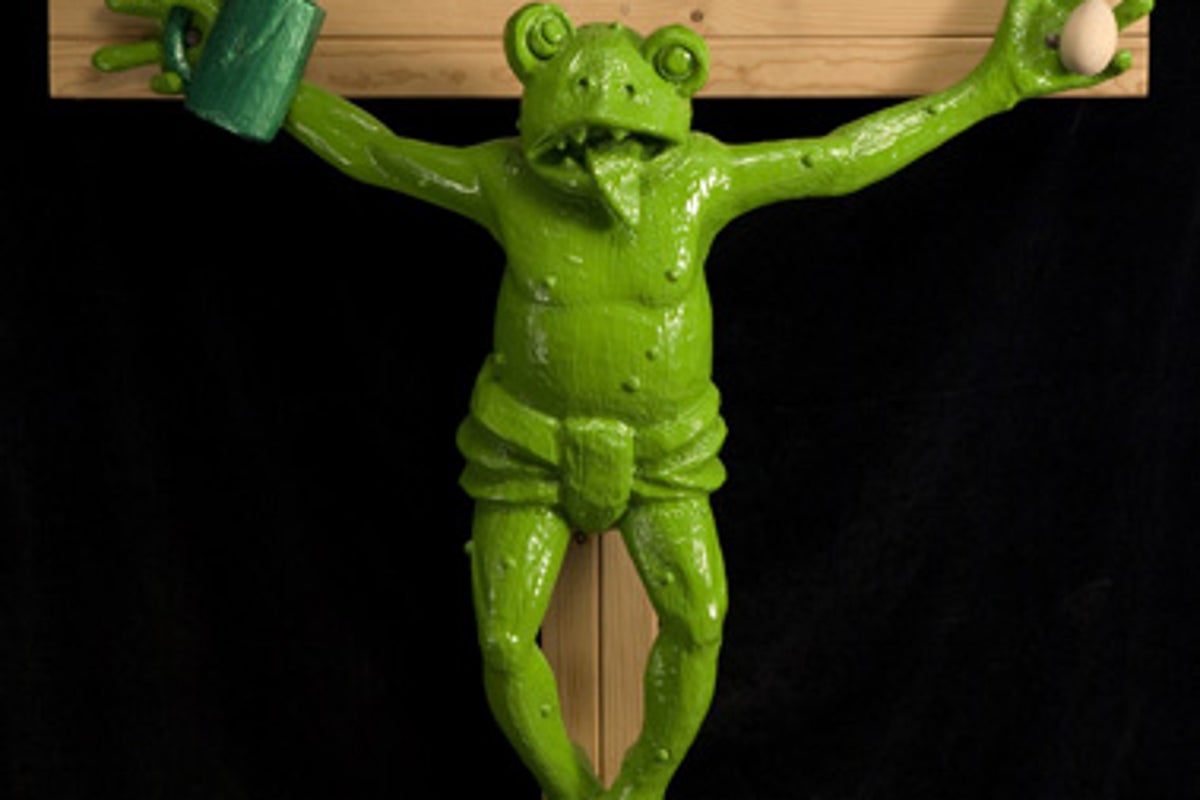 Pope angry over crucified green frog sculpture | The Independent | The ...