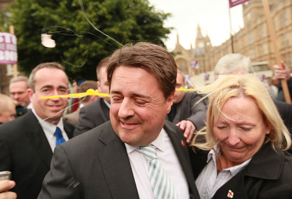 BNP leader flees after being pelted with eggs | The Independent | The ...