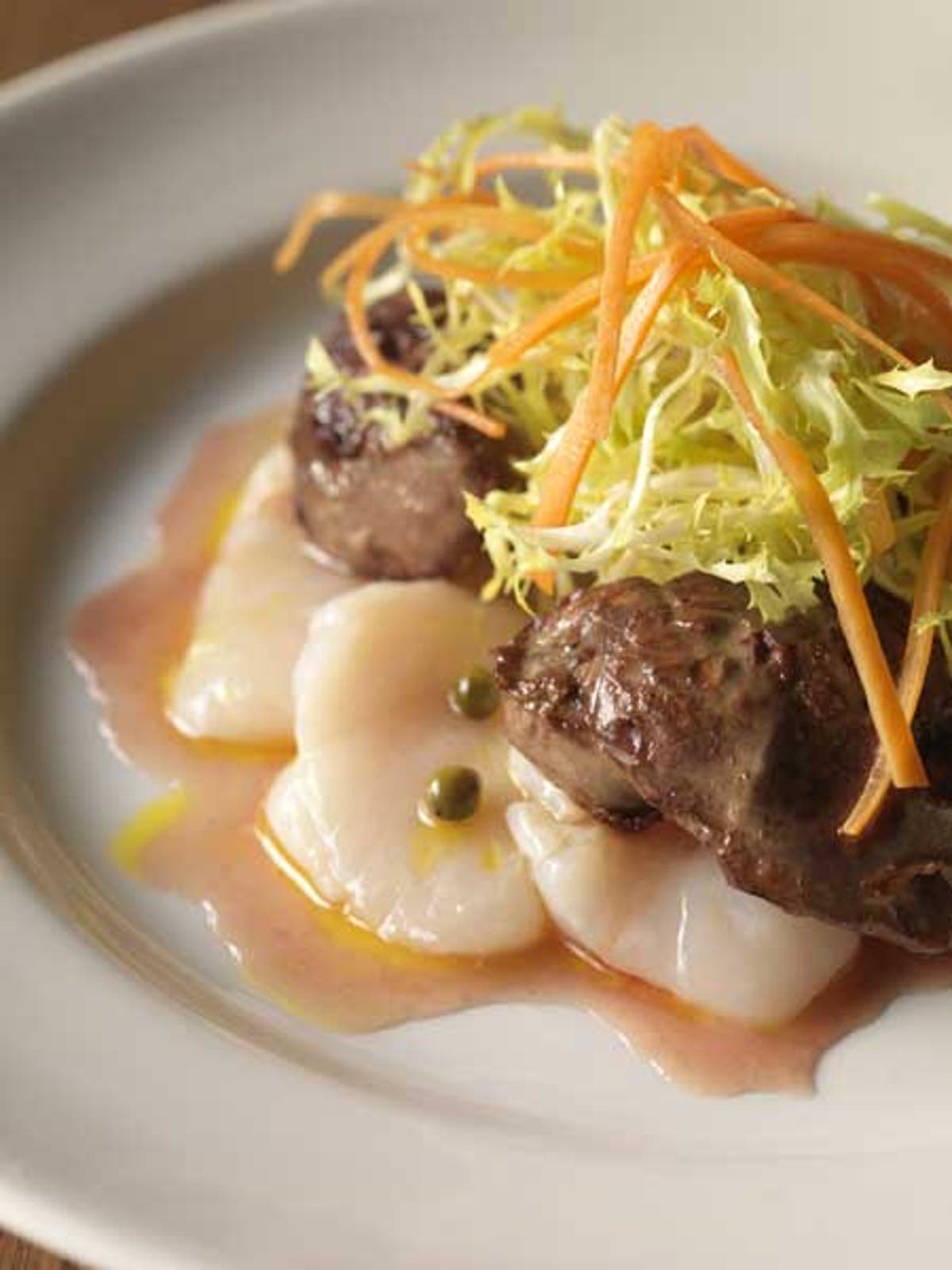 Marinated scallop and duck liver salad | The Independent | The Independent