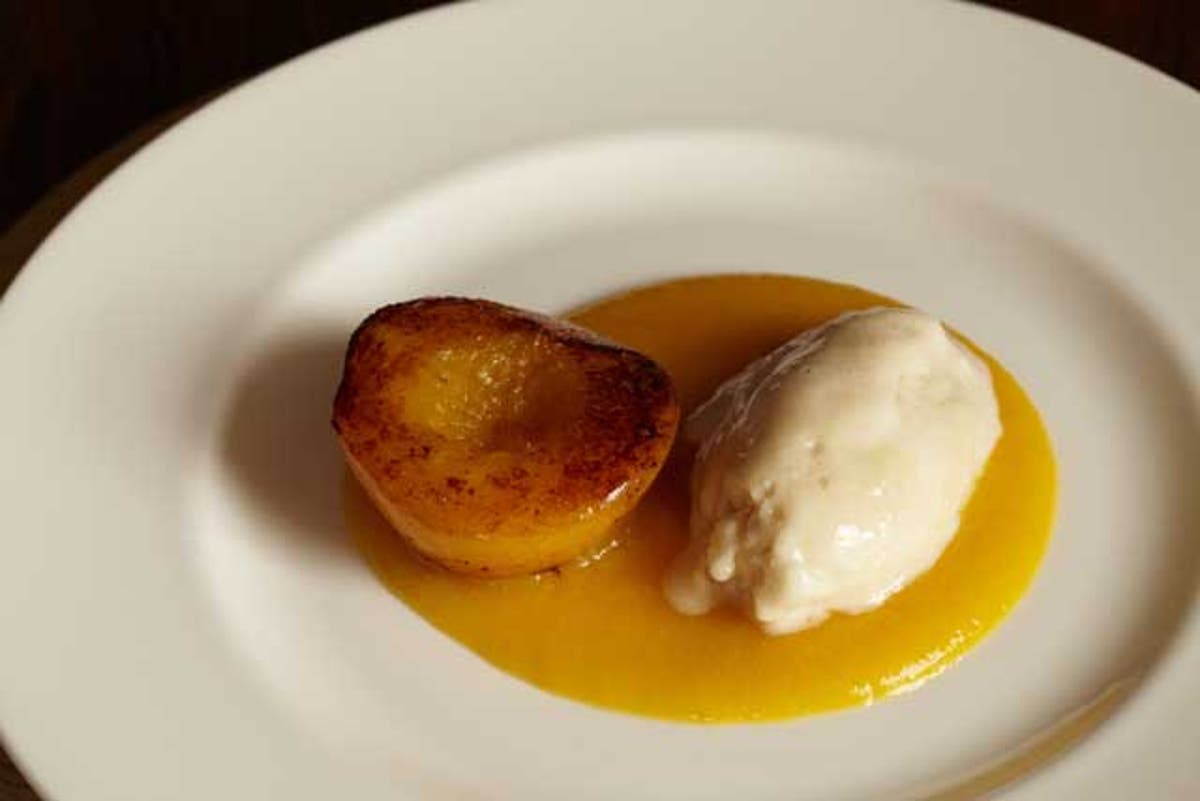 Griddled peaches with rice pudding ice-cream | The Independent | The ...