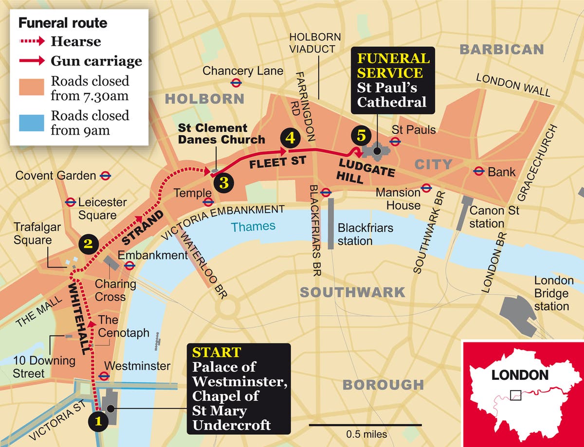 Map: Margaret Thatcher funeral route | The Independent | The Independent