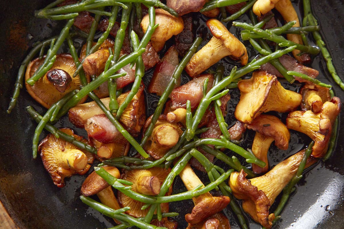 A plate of girolles, samphire and bacon | The Independent | The Independent
