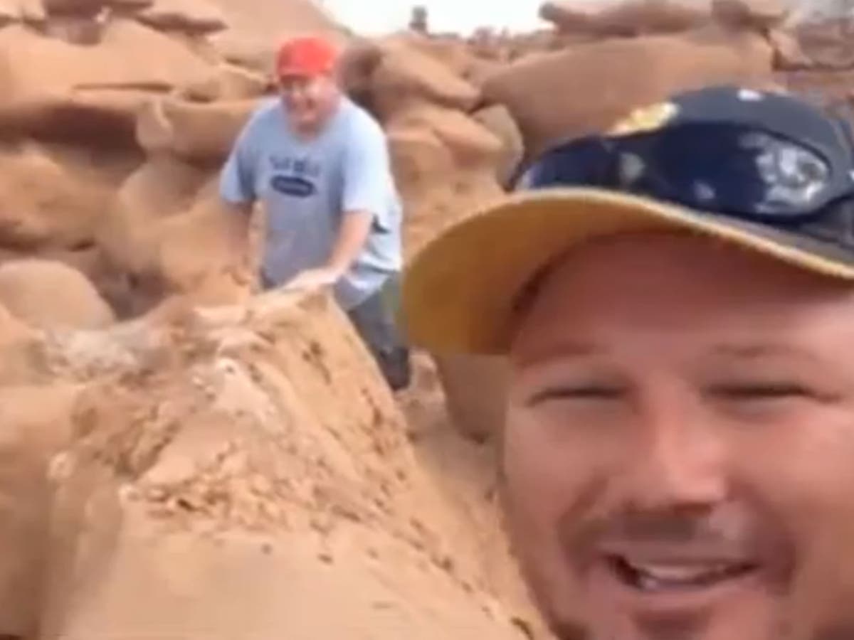 American hikers topple 200-million-year-old rock formation... and then ...
