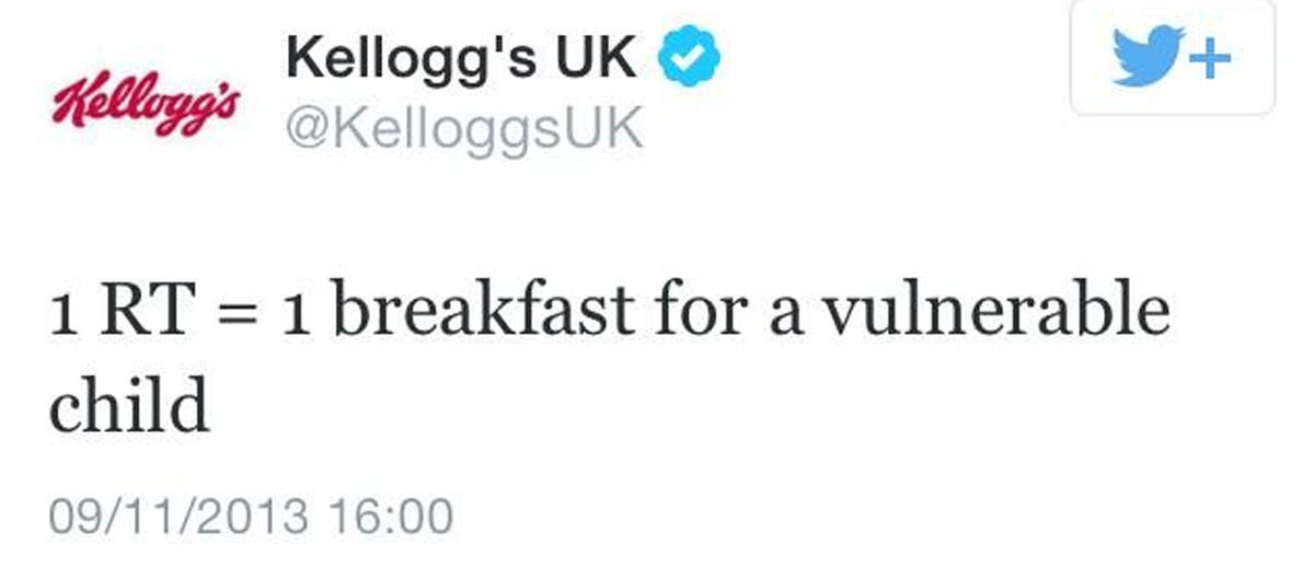 Kellogg's Twitter campaign 'RT this to give a vulnerable child ...