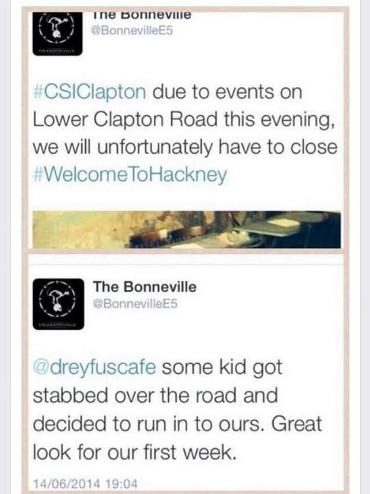 East London bar apologises for 'insensitive' tweets about stab victim ...