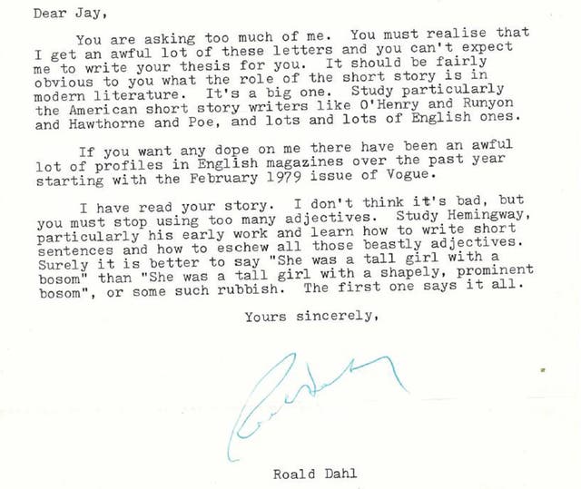 Roald Dahl letter warning student to 'eschew beastly adjectives' goes ...