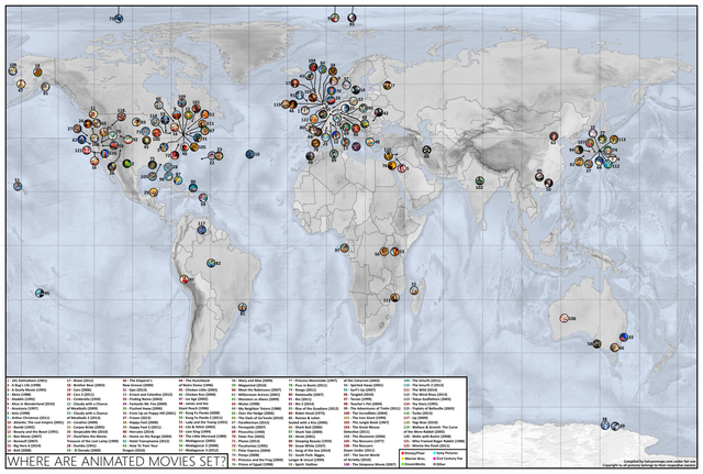 Disney's Western-centric skew revealed by map of where popular animated ...