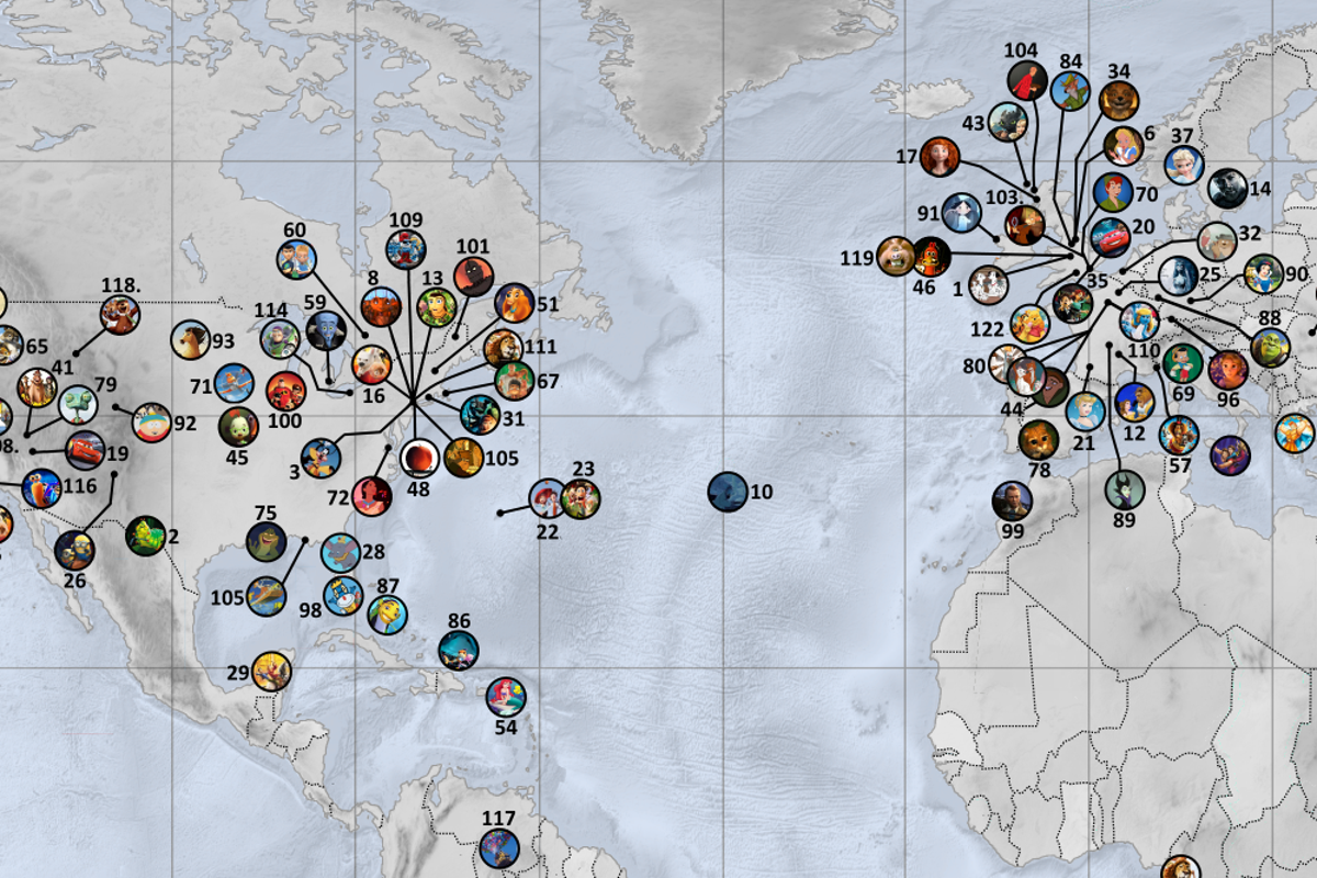 Disney's Western-centric skew revealed by map of where popular animated ...