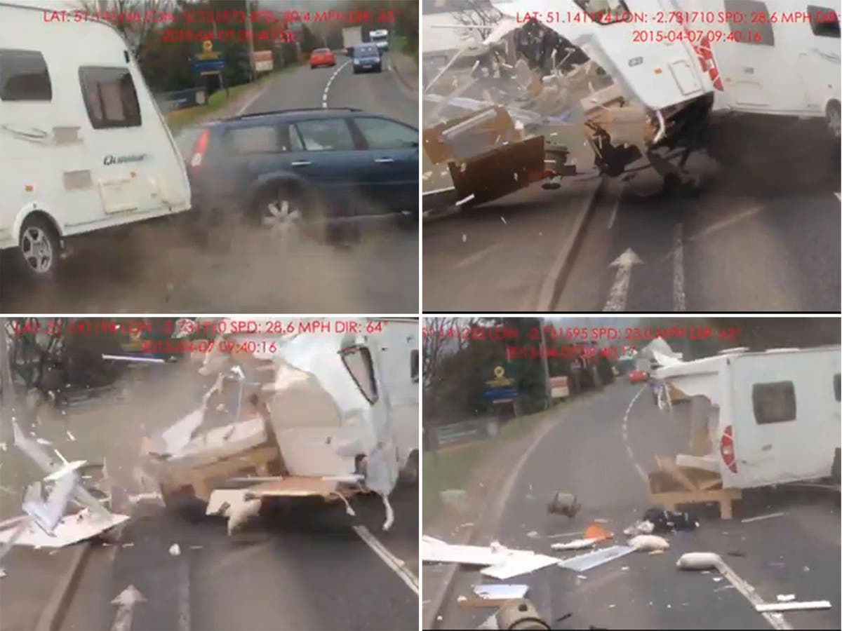 Caravan completely destroyed after driver attempts risky overtake on ...
