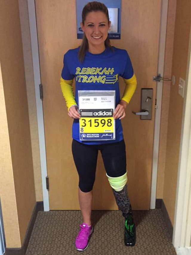 Boston Marathon bombings survivor Rebekah Gregory crosses finishing ...