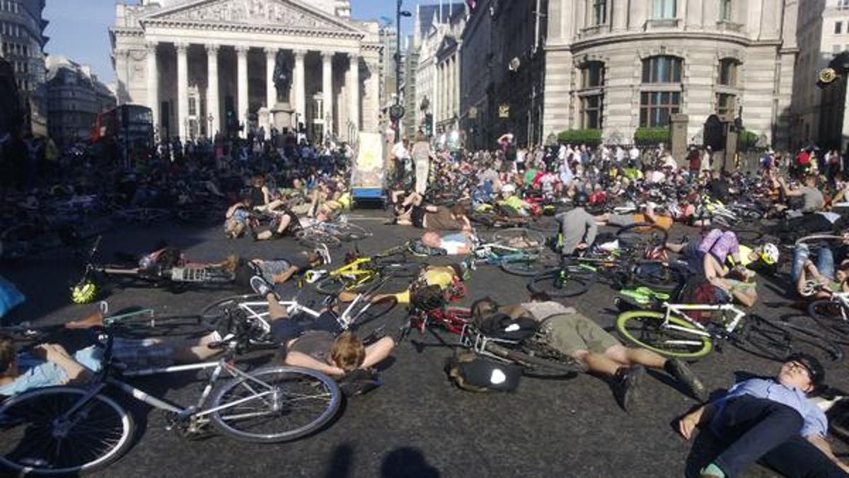 Cyclists stage another mass 'die-in' protest at Bank in continuing ...