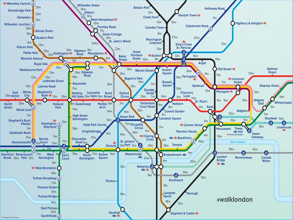 Tube strike today: Walking map tells you the time it takes to get ...