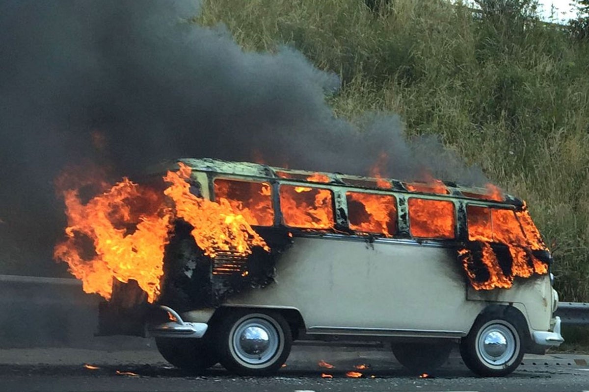VW camper van catches fire and almost brings M62 to standstill | The ...