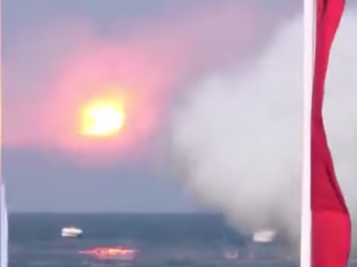 Russian frigate's missile misfires and spins wildly out of control at ...