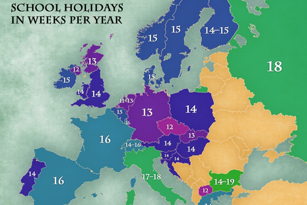 School holidays map shows difference in dates and duration around ...