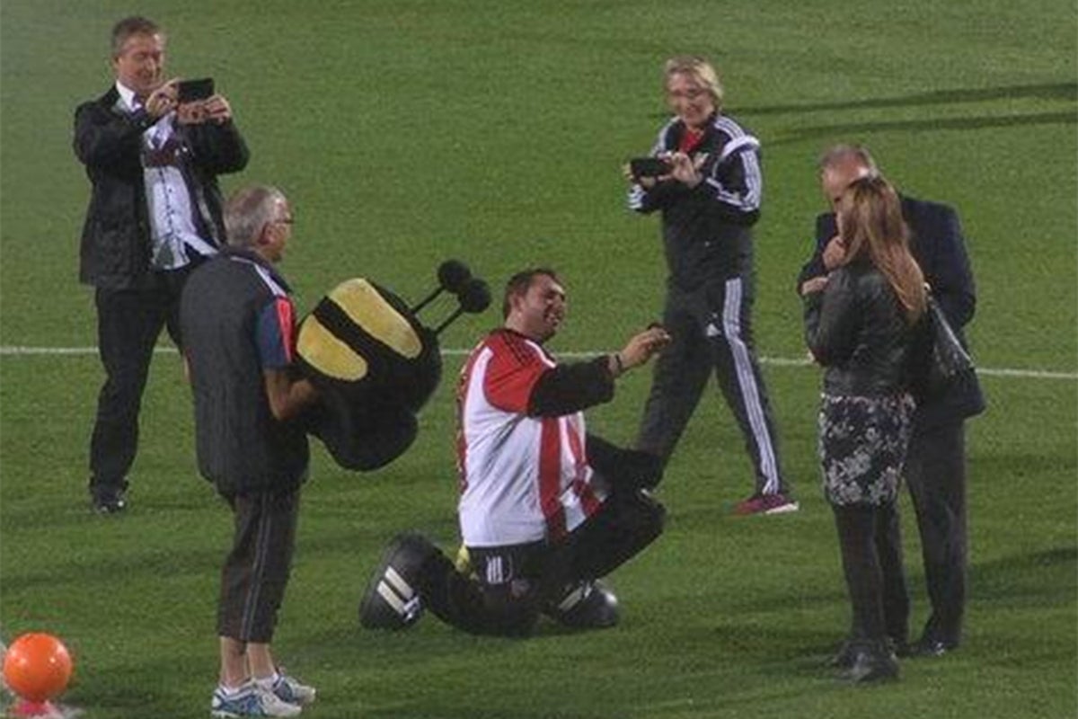 Brentford's Buzz Bee mascot proposes to girlfriend during half-time of ...