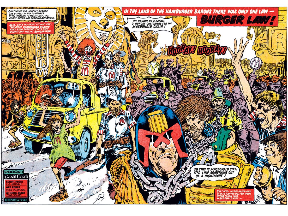 Judge Dredd comic book story showing him being force-fed fast food to ...