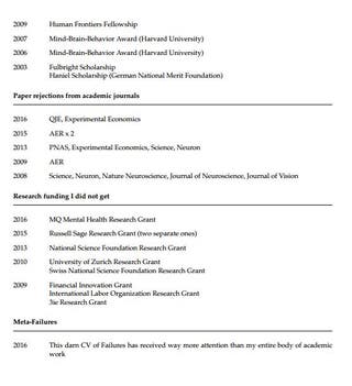 A Princeton psychology professor has posted his CV of failures online ...