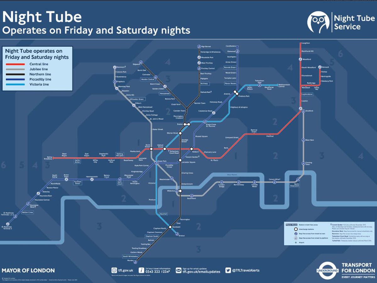 Night Tube map: The stations and lines included in London Underground ...