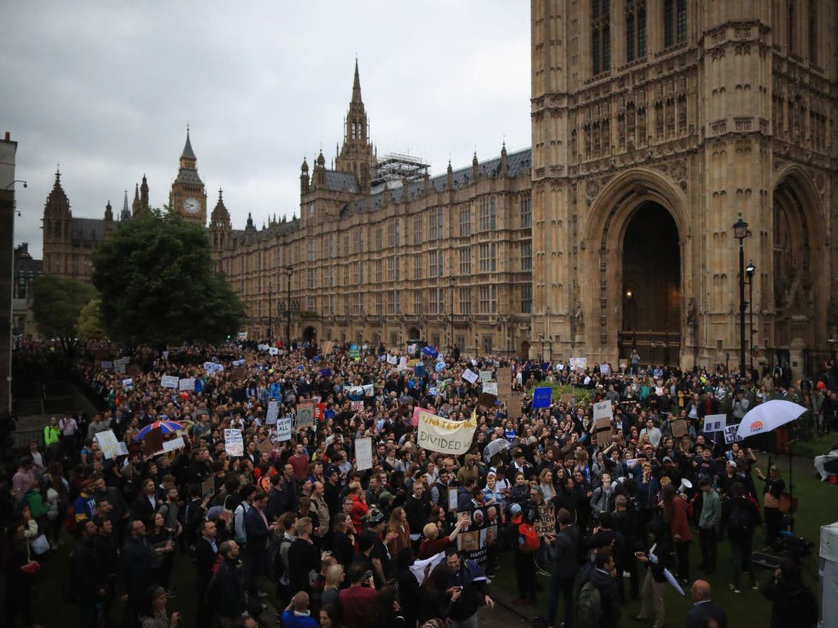 Protesters chant 'down with Boris' in anti-Brexit rally outside ...