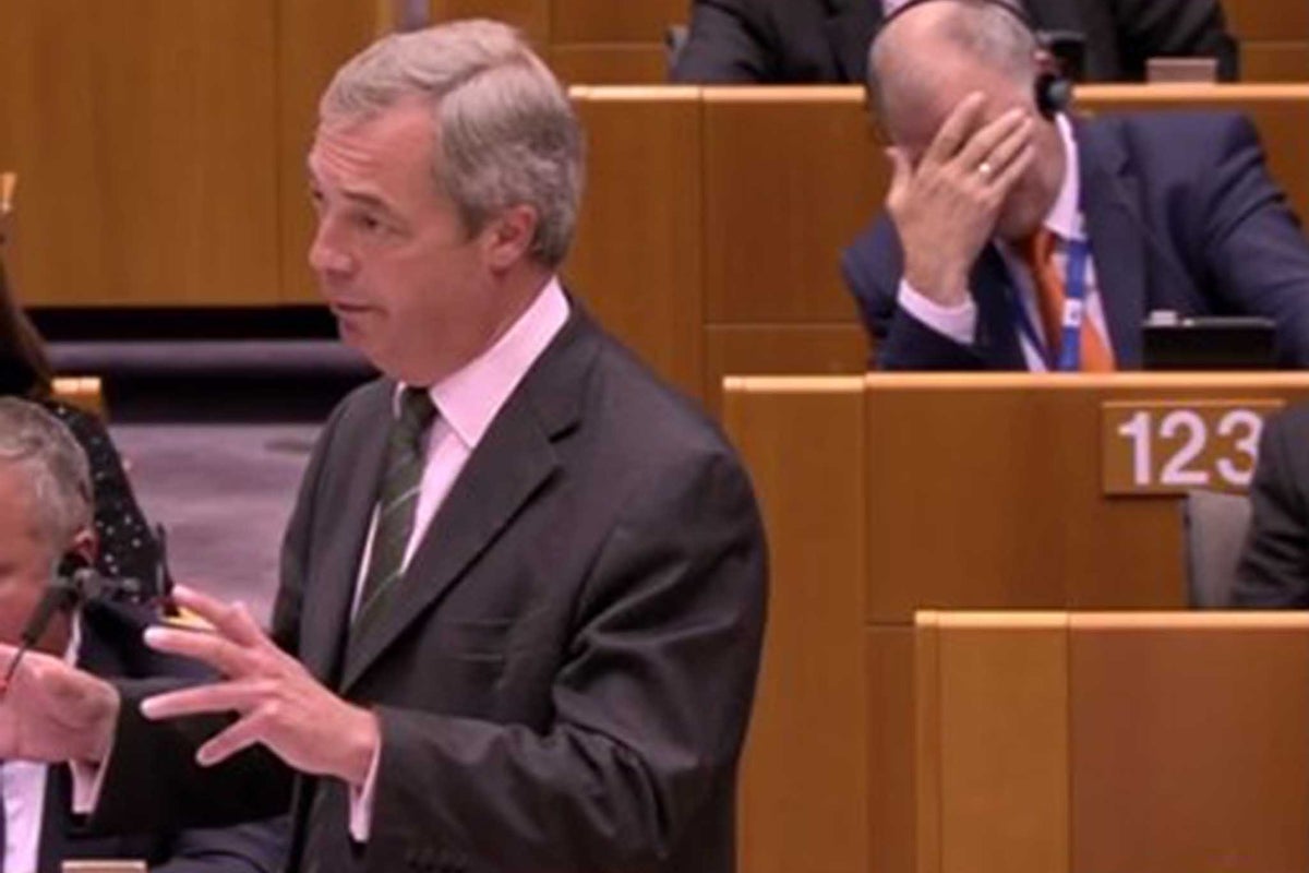 Nigel Farage Brexit speech: MEP who held his head in his hands during ...
