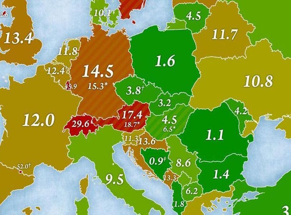 A map of Europe by the number of immigrants in each country | indy100 ...