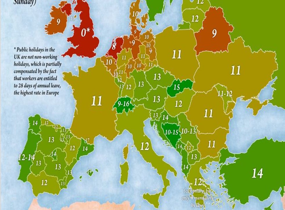 The map of Europe according to who gets the most holiday | indy100 ...