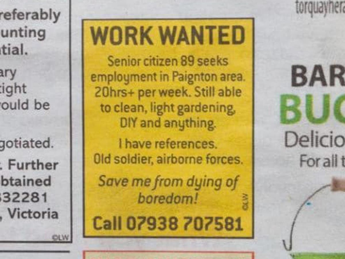 89-year-old posts job advert in local paper to stop him 'dying of ...