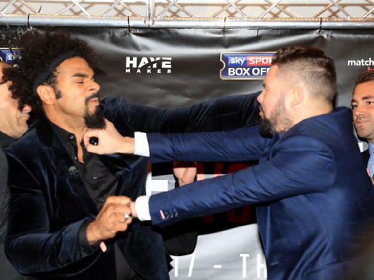 David Haye throws punch at Tony Bellew as press conference face-off ...