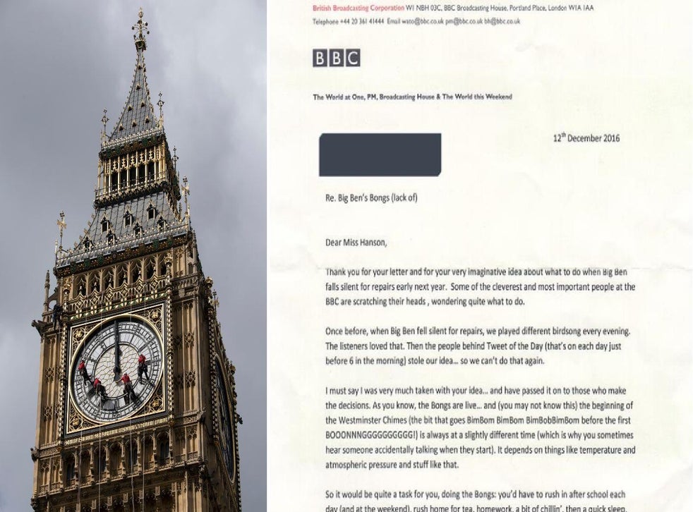 Girl offers to shout 'BONG' for the BBC now Big Ben is broken, BBC ...