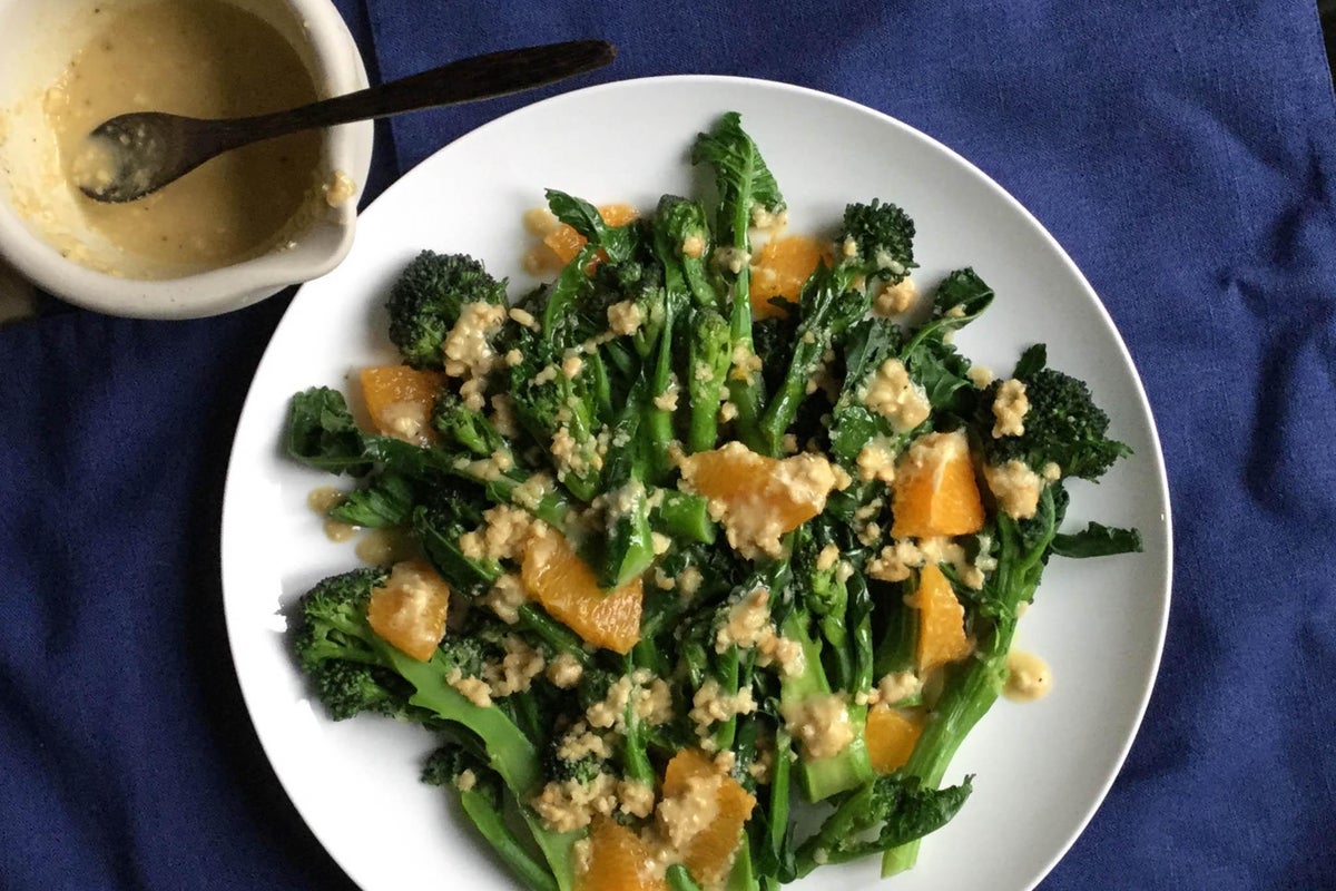 Purple sprouting broccoli with orange and cashews, recipe | The ...