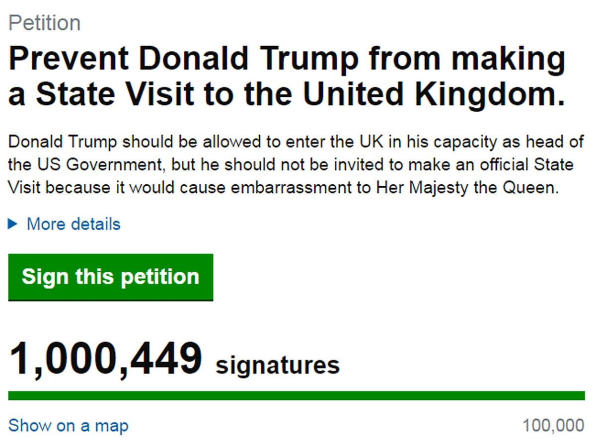 Petition map shows which parts of UK called for Donald Trump's state ...