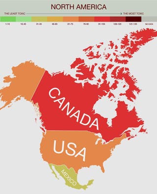 This map shows the countries with the most 'toxic' environments on ...