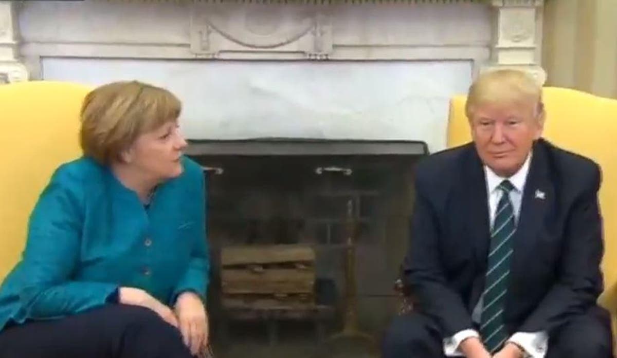 Donald Trump refuses to shake Angela Merkel's hand | The Independent ...