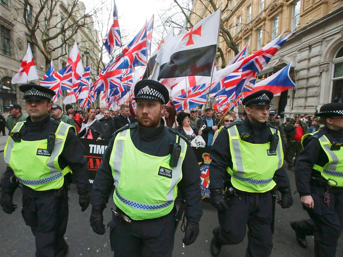 Police make 14 arrests as rival groups clash at joint Britain First-EDL ...