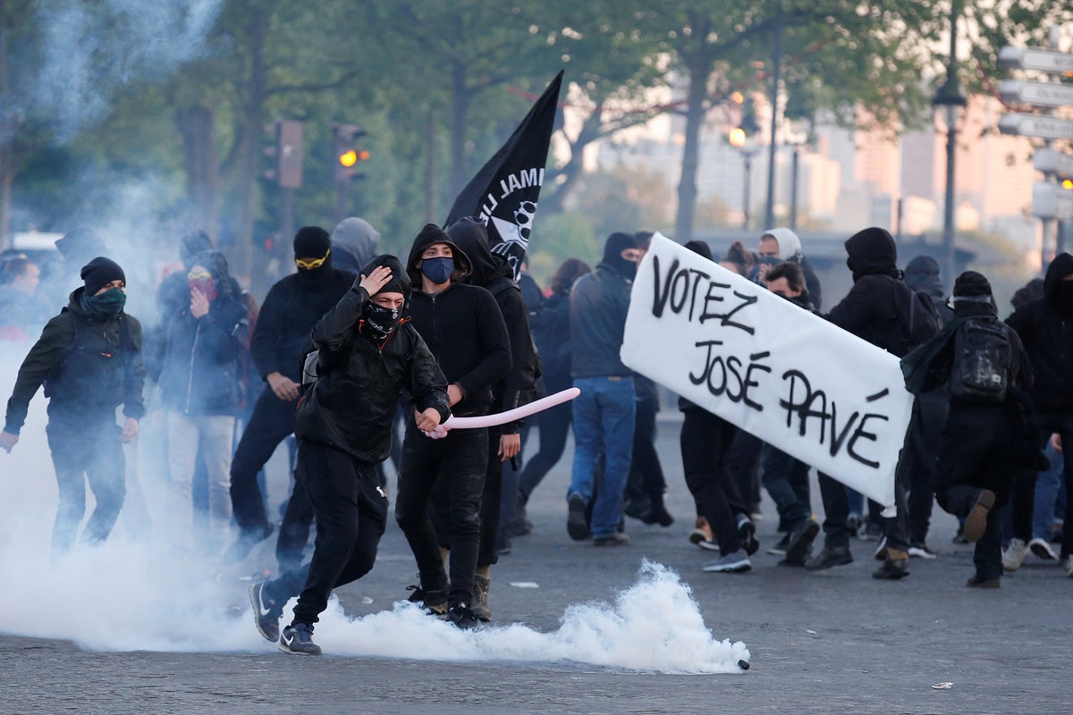 French election: Anti-fascist protesters clash with police in Paris ...