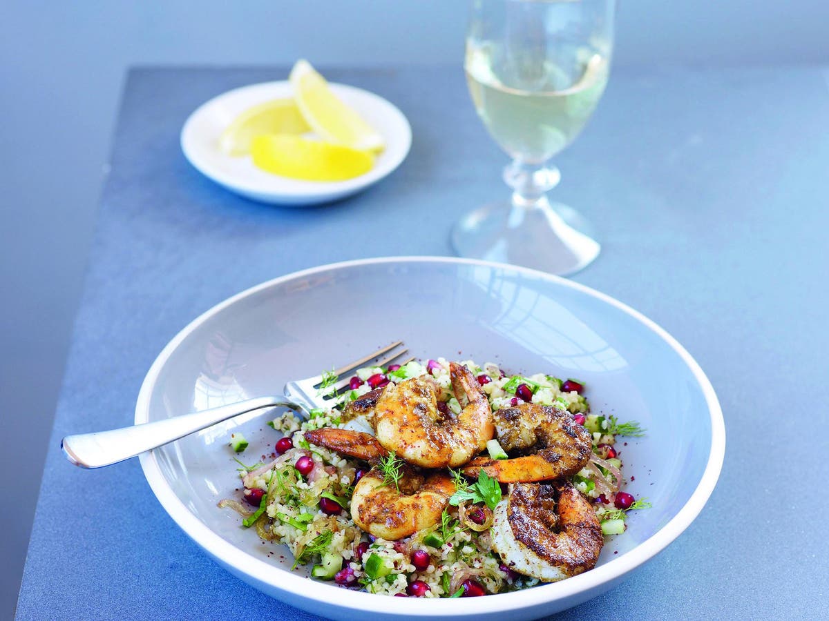 How to make zaatar crusted prawns with a bulgur wheat | The Independent ...