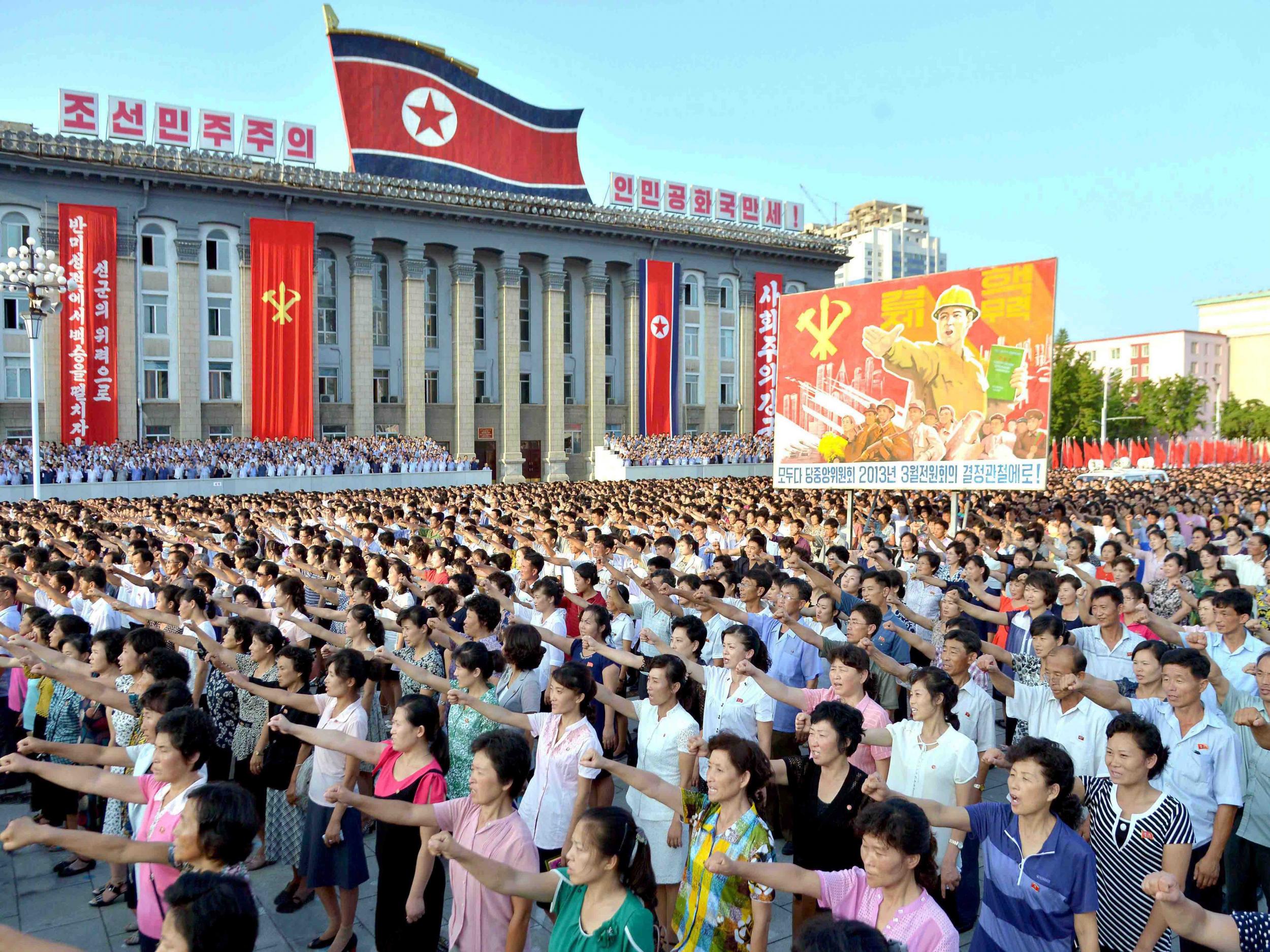 North Koreans Stage Massive Rally In Show Of Defiance Against Donald Trump The Independent