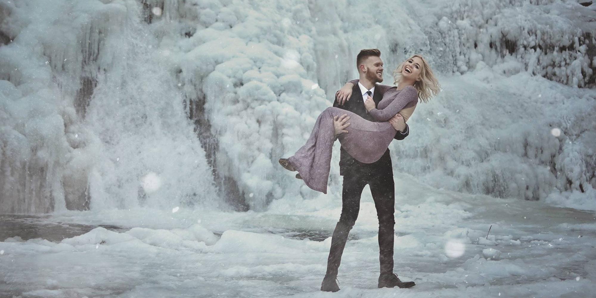 Couple brave frozen waterfall for their mind-blowing engagement photos ...