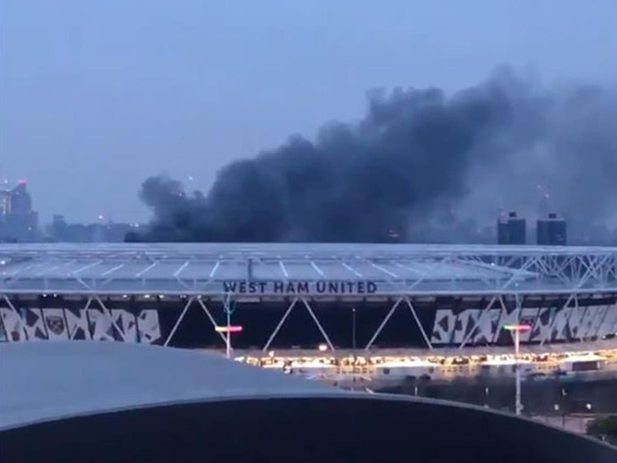 Olympic Park fire: Dozens of firefighters tackle blaze near West Ham's ...