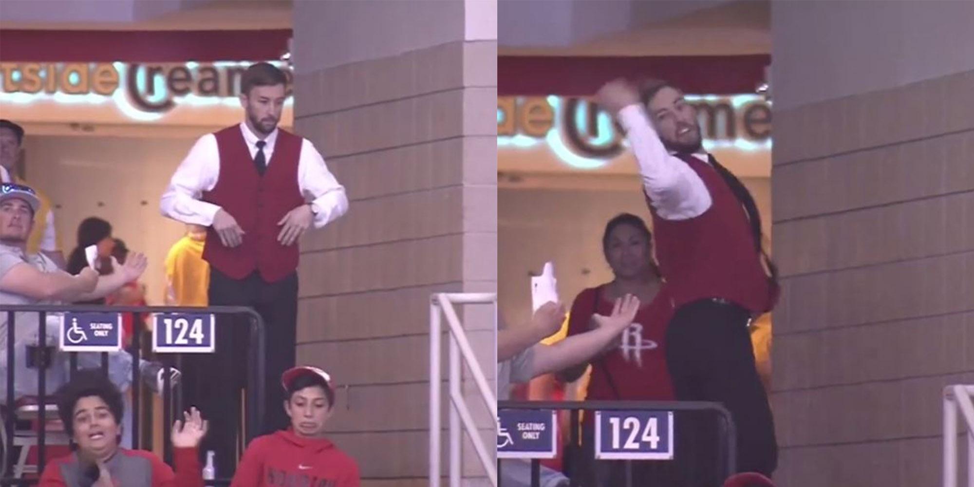 This usher was just doing his job when the camera panned around to him ...