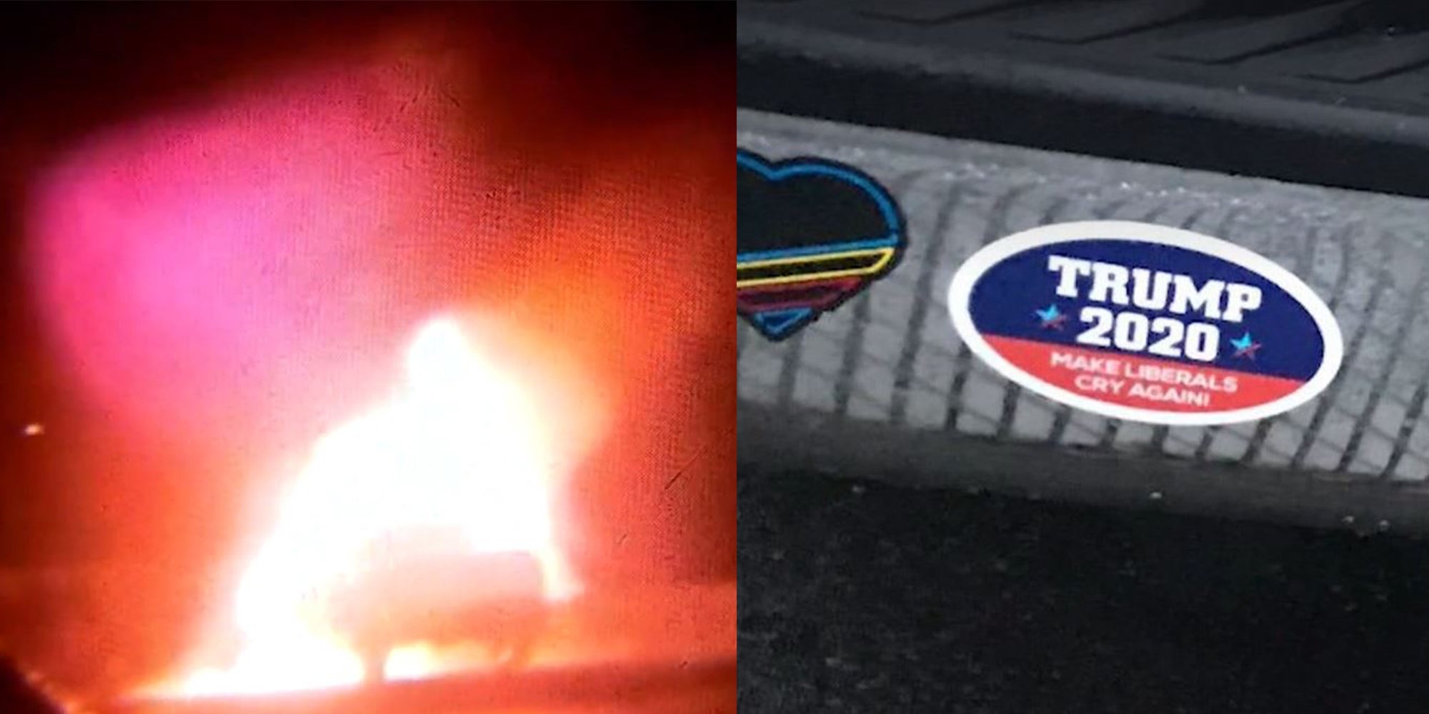 Truck with pro-Trump stickers on it gets set on fire after being left ...