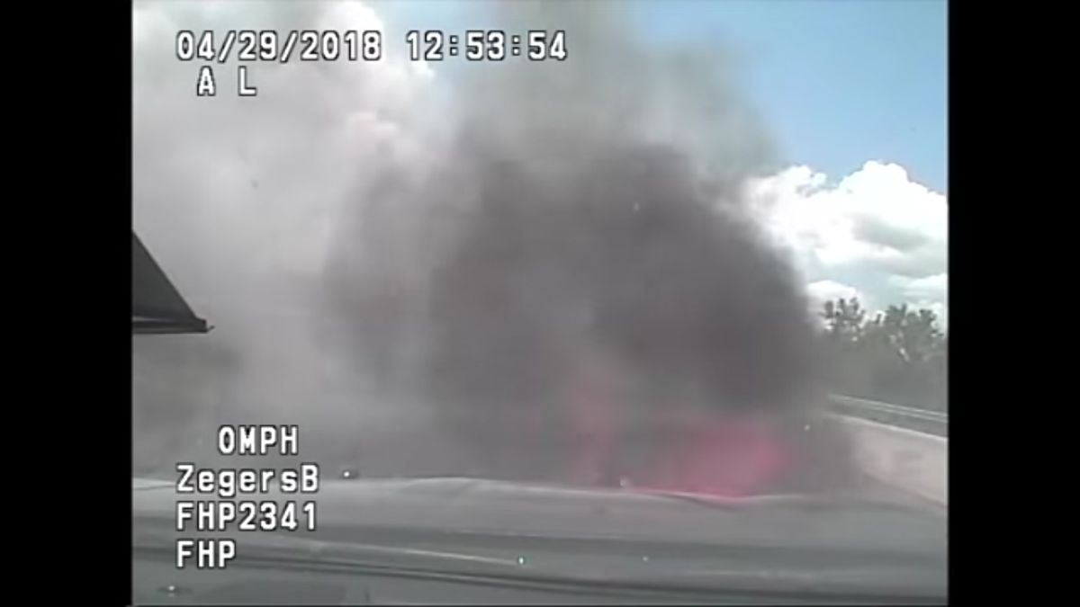 Police officer’s car catches fire after he hits 142mph chasing down ...