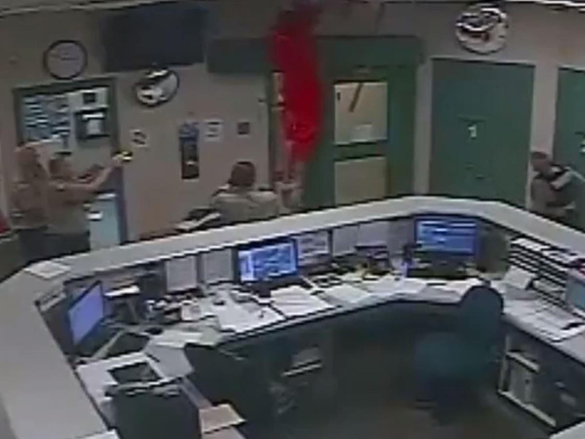 Inmate caught on CCTV falling through prison ceiling in failed escape ...