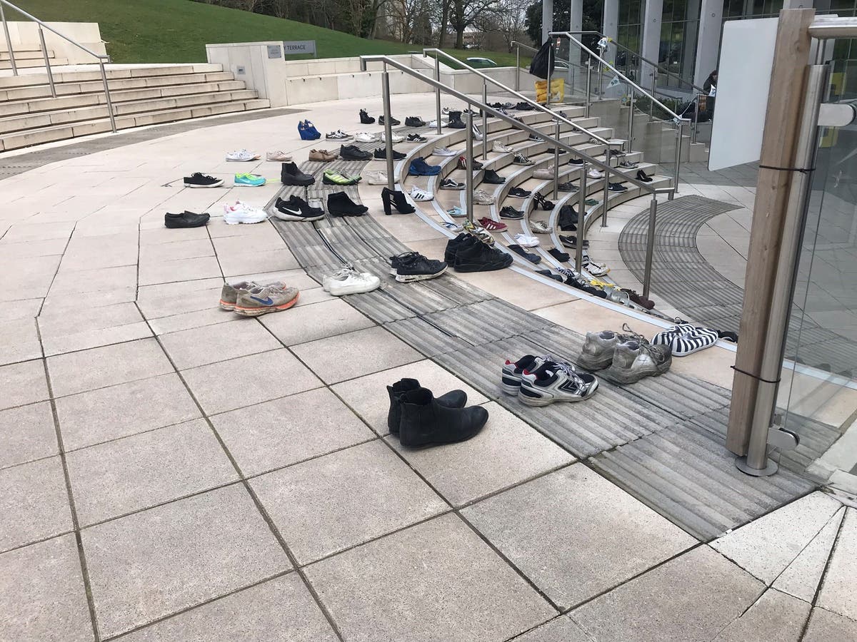 Large display of shoes at Nottingham University to highlight student ...