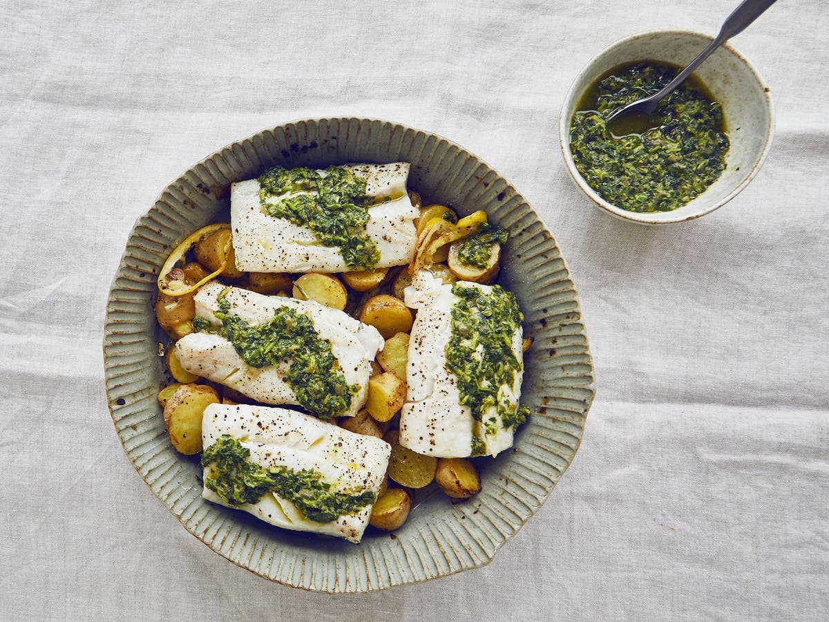 How to make Farmdrop’s baked cod and potatoes with wild garlic salsa ...