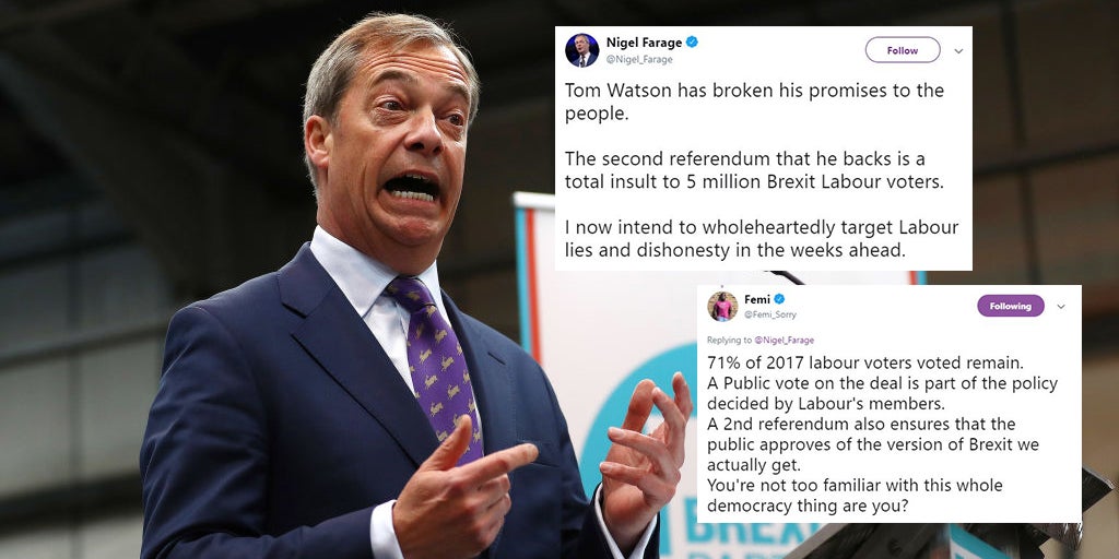 Brexit latest: Nigel Farage attacks Labour's Tom Watson after he calls ...
